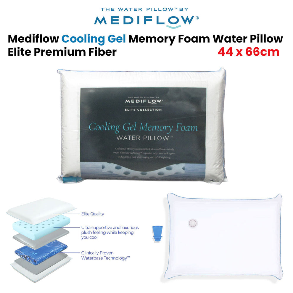 Mediflow Elite Premium Fiber Cooling Gel Memory Foam Water Pillow 44 x ...